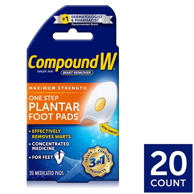 Compound W Maximum Strength One Step Plantar Wart Remover Foot Pads 20 ...