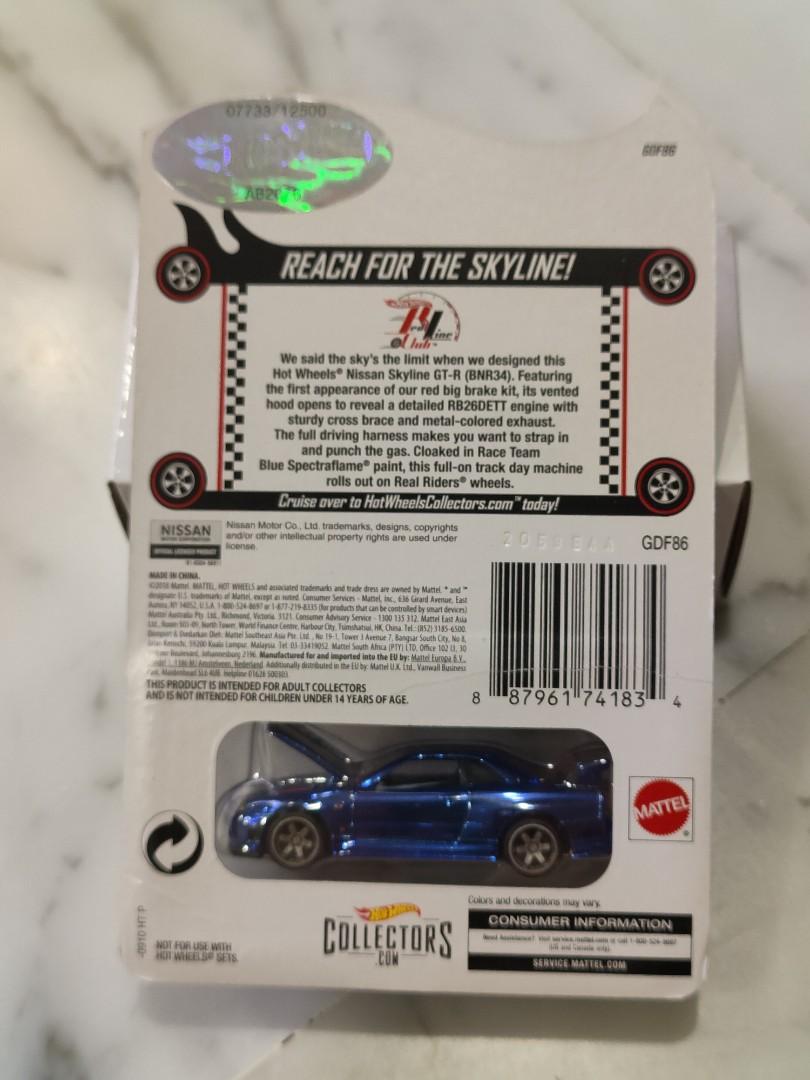 Hot Wheels RLC Nissan Skyline GT-R (BNR34) Blue, Hobbies & Toys, Toys ...