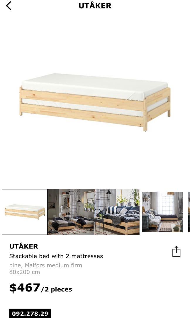 New IKEA Utaker stackable bed with mattress, Furniture & Home Living ...