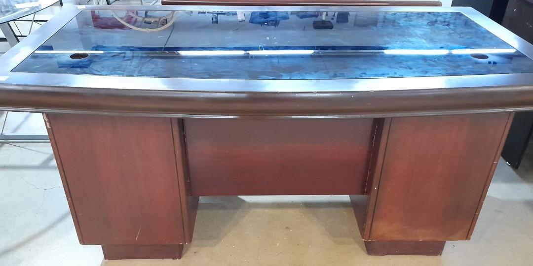 Office Table Glass Top, Furniture & Home Living, Office Furniture ...
