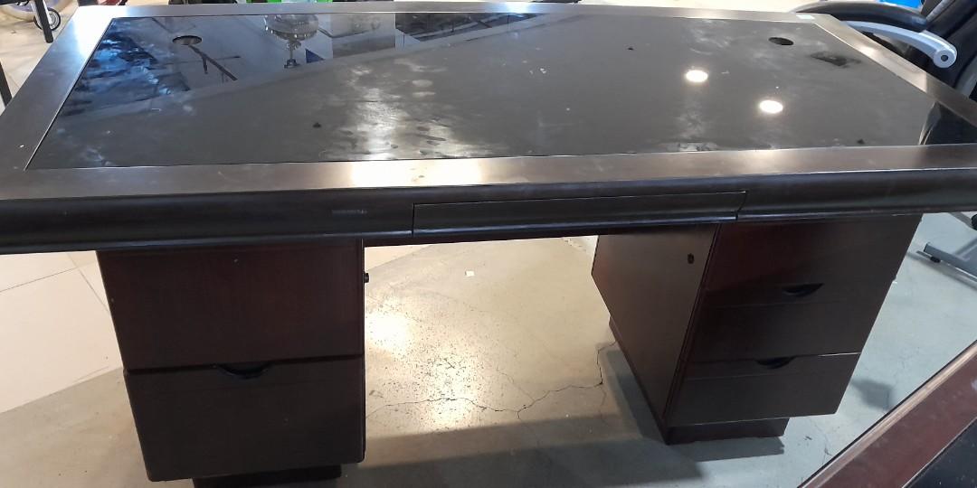 Office Table Glass Top, Furniture & Home Living, Office Furniture ...