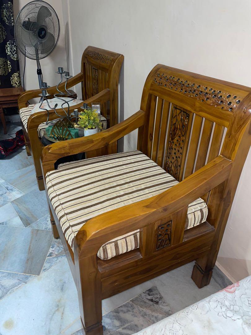 Set sofa kayu jati 7 seater with coffee table / meja kopi, Furniture ...