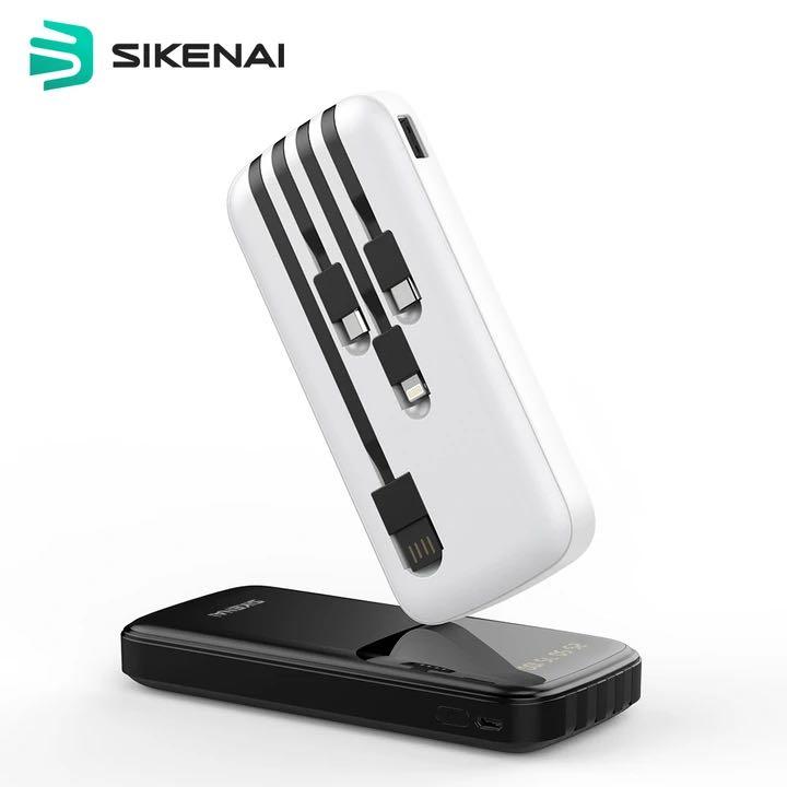 SIKENAI Lightweight 10000MAh Power Bank With Built-In Cable & LED ...