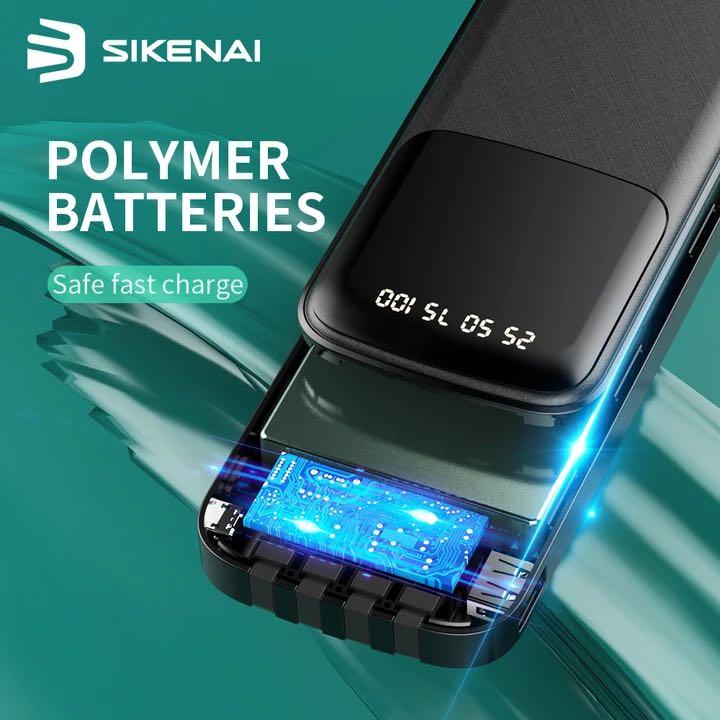 SIKENAI Lightweight 10000MAh Power Bank With Built-In Cable & LED ...