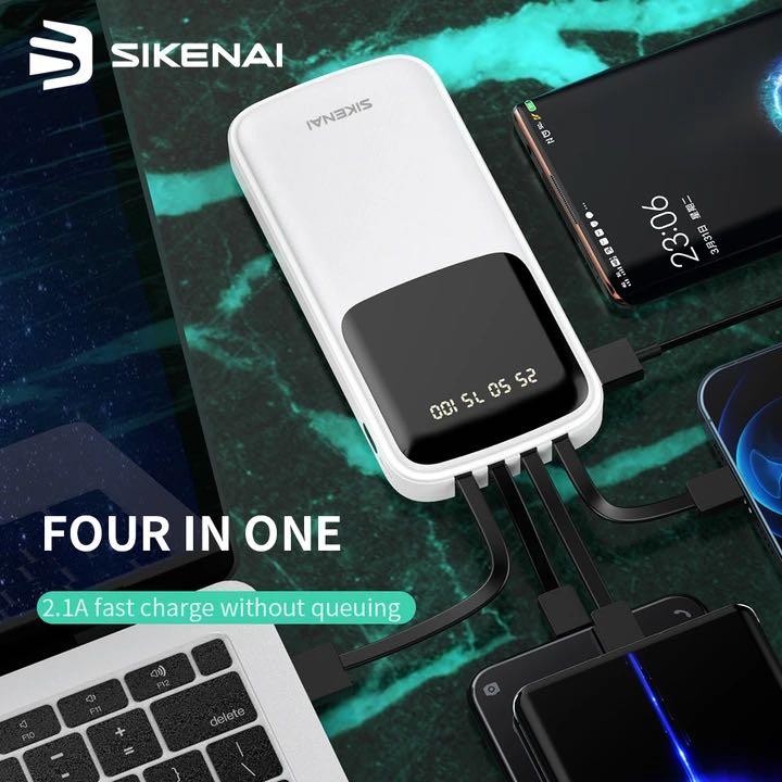 SIKENAI Lightweight 10000MAh Power Bank With Built-In Cable & LED ...
