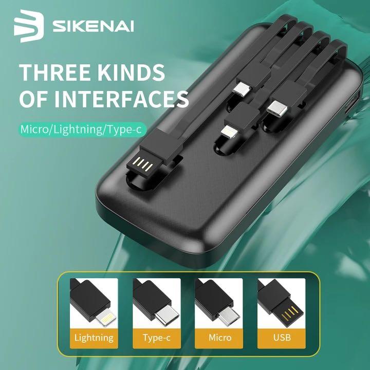 SIKENAI Lightweight 10000MAh Power Bank With Built-In Cable & LED ...