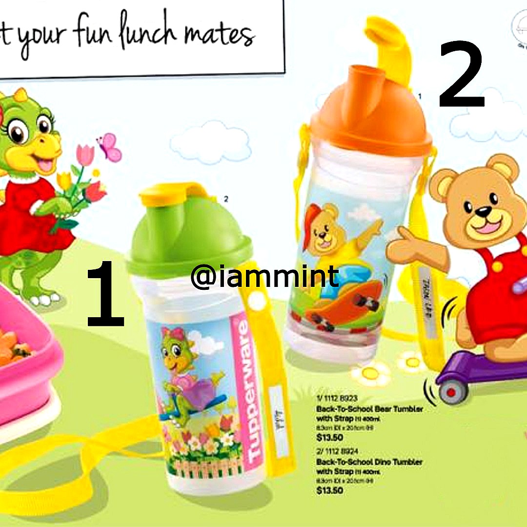 Tupperware 400 ml Back To School Dino and Bear Flip Top Cap Water ...