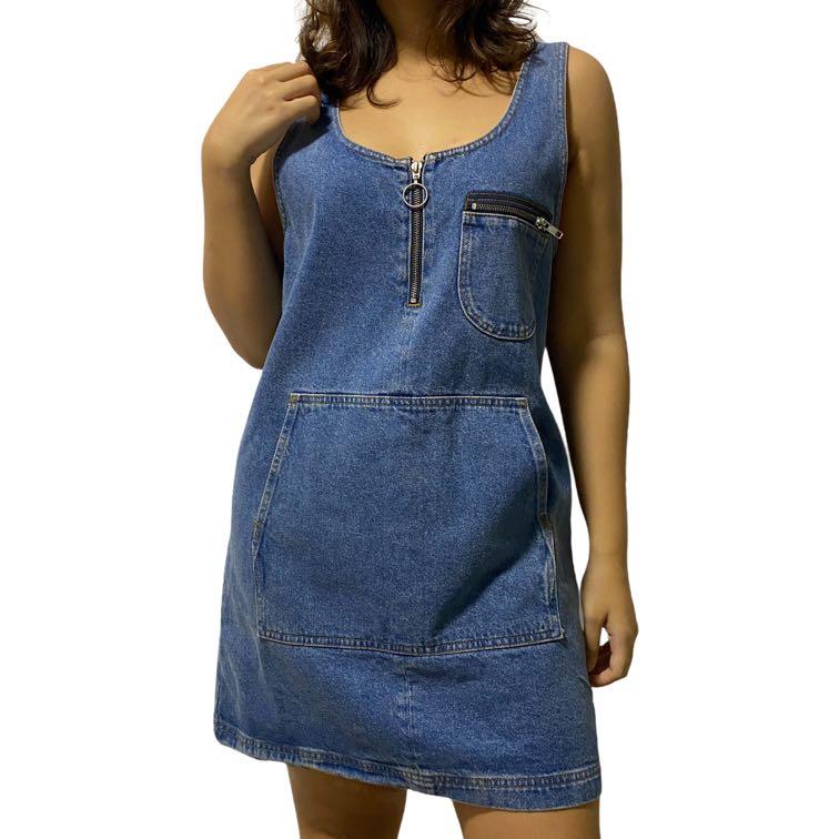 ASOS COLLUSION Denim Overall Midi Dress, Women's Fashion, Dresses ...