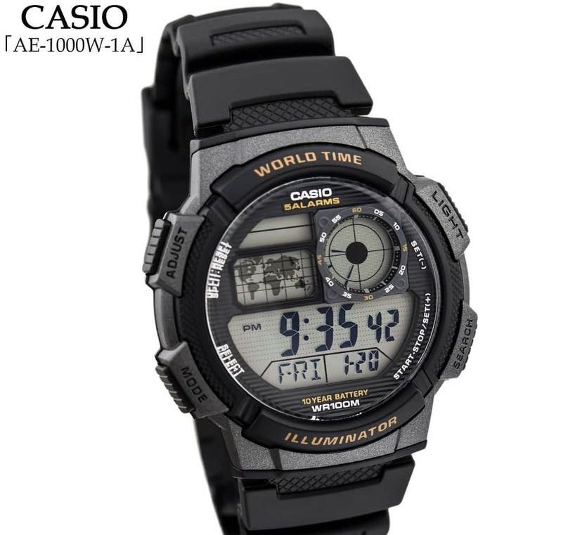 Casio AE-1000W-1A Digital Quartz AE1000W-1A Illuminator AE1000 Black Brand New, Men's Fashion ...