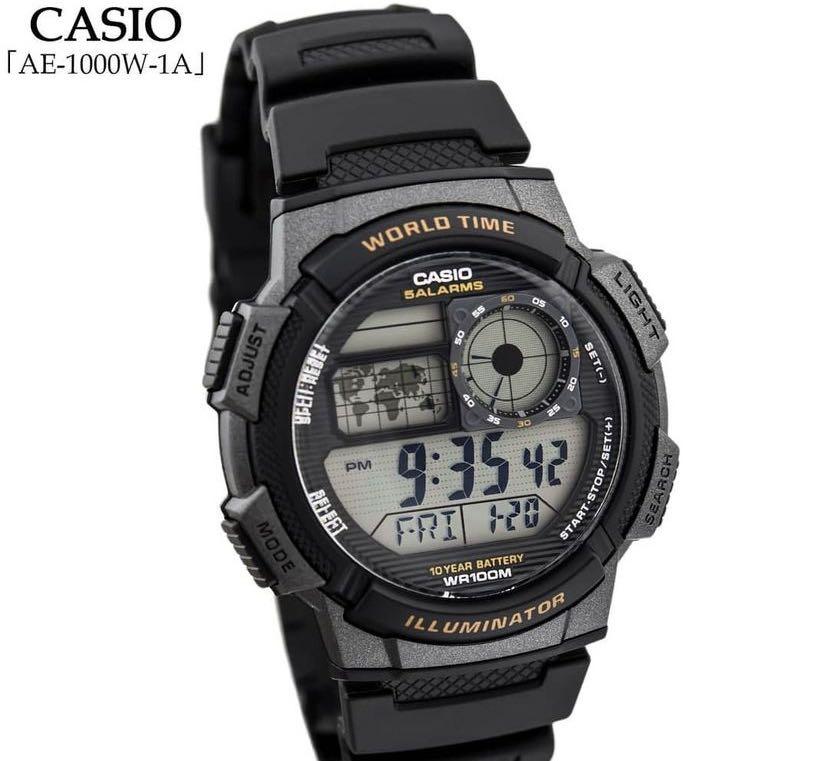 Casio AE-1000W-1A Digital Quartz AE1000W-1A Illuminator AE1000 Black Brand New, Men's Fashion ...