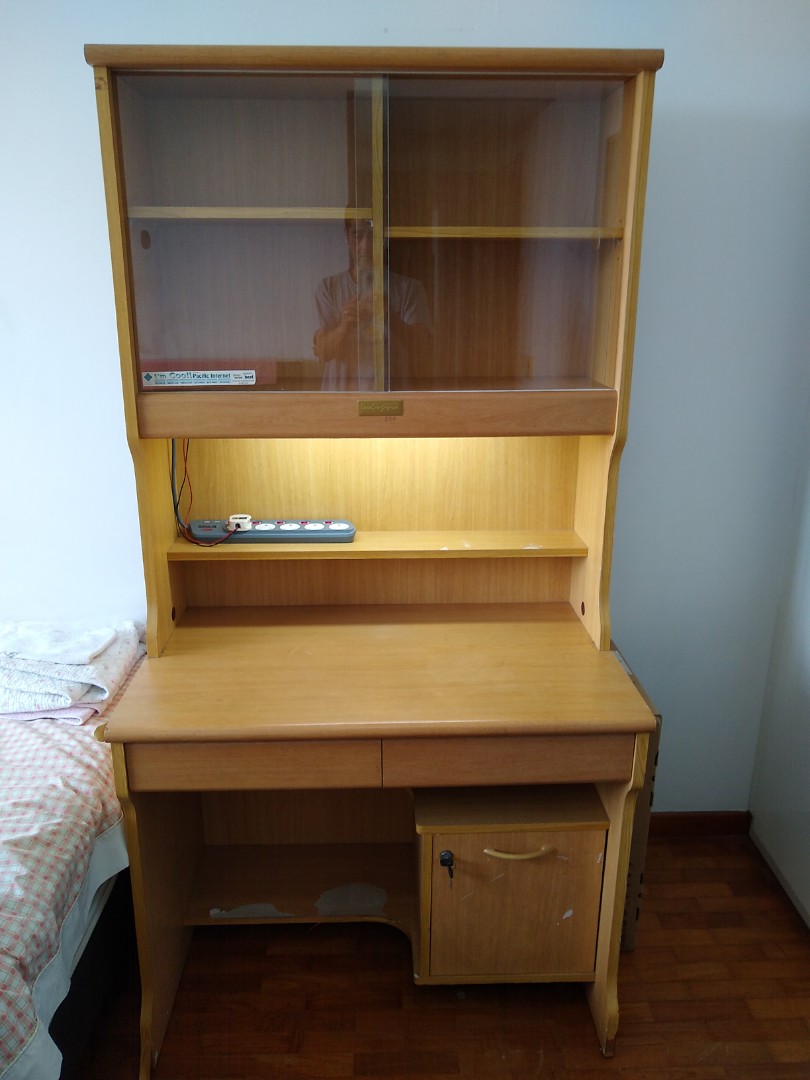 Desk with encased shelves and locking cubby, Furniture & Home Living ...