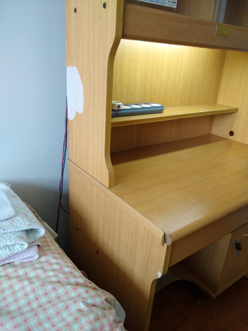 Desk with encased shelves and locking cubby, Furniture & Home Living ...