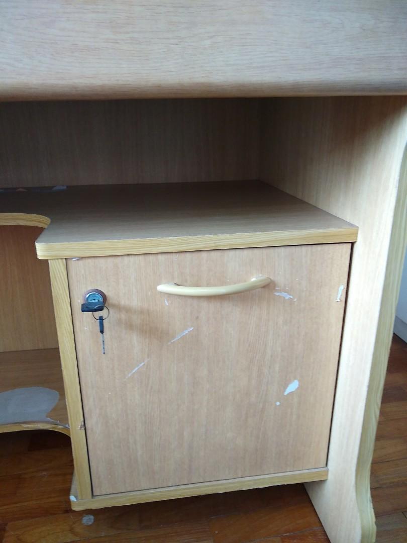 Desk with encased shelves and locking cubby, Furniture & Home Living ...