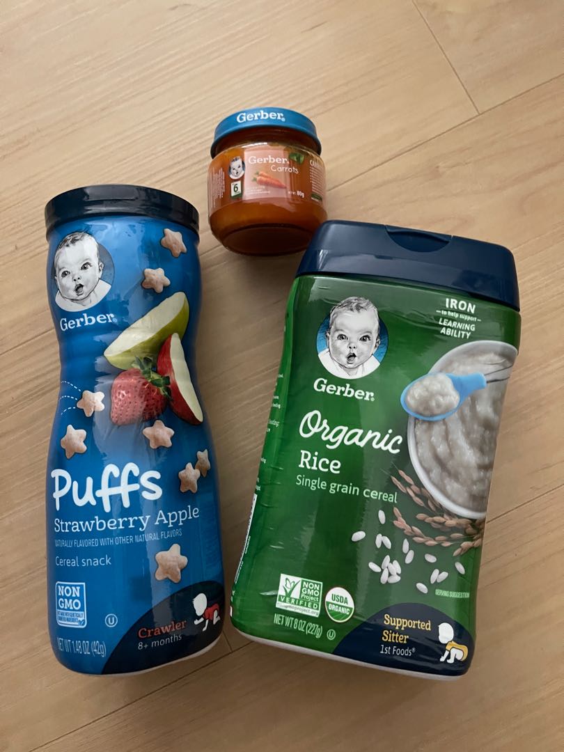 Gerber Rice Cereal, Strawberry Apple Puffs and Carrots, Babies & Kids ...