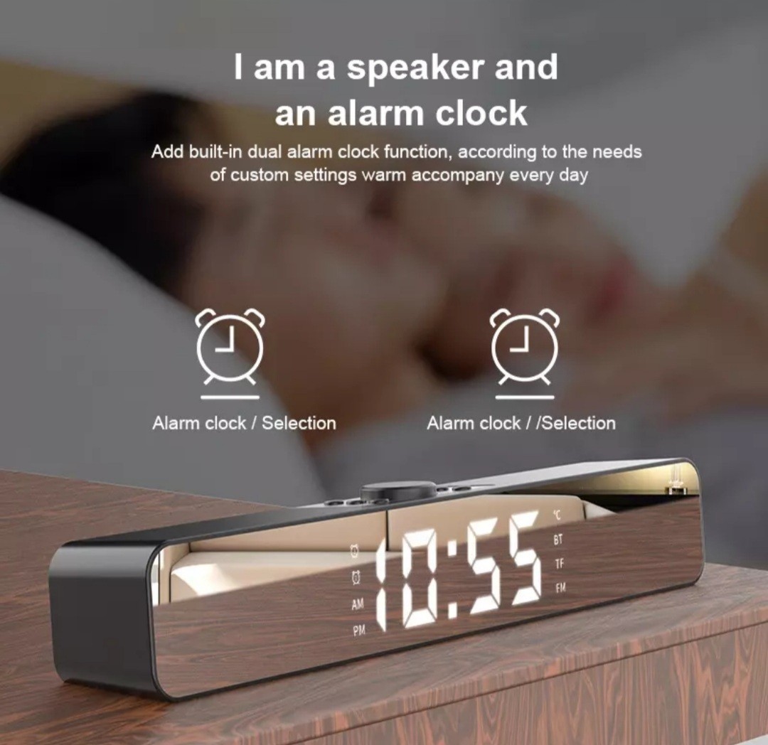 LED TV Sound Bar Alarm Clock AUX USB Wired Wireless Bluetooth Speaker ...