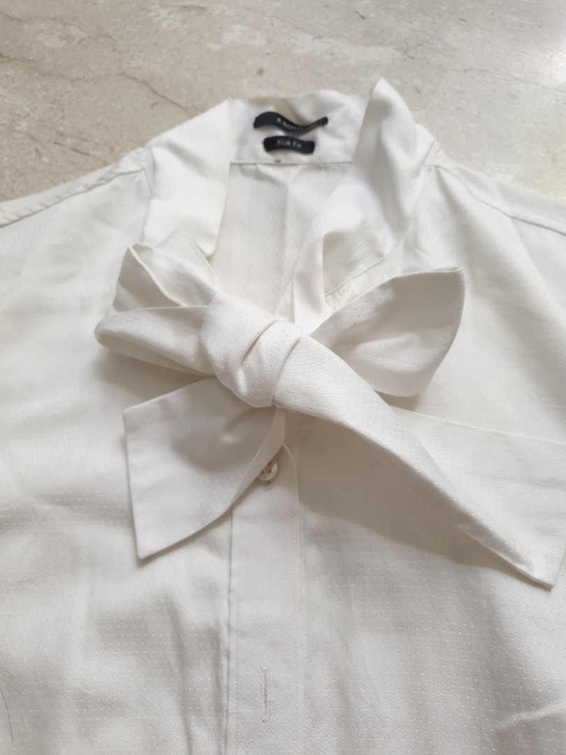 RAOUL White Pretty Bow Blouse, Women's Fashion, Tops, Blouses on Carousell