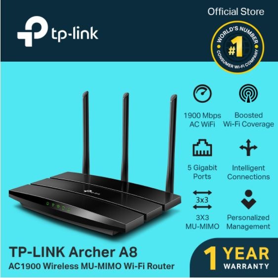 TP-LINK Archer A8 New AC1900 Wireless MU-MIMO WiFi Router, Computers ...