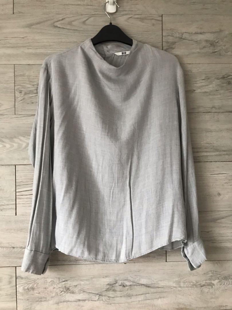 UNIQLO Light Gray Blouse, Women's Fashion, Tops, Blouses on Carousell