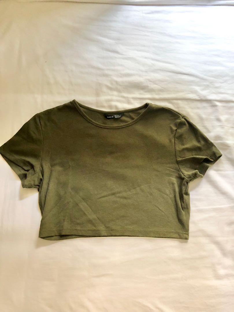 Army Green Crop Top - SHEIN, Women's Fashion, Tops, Shirts on Carousell
