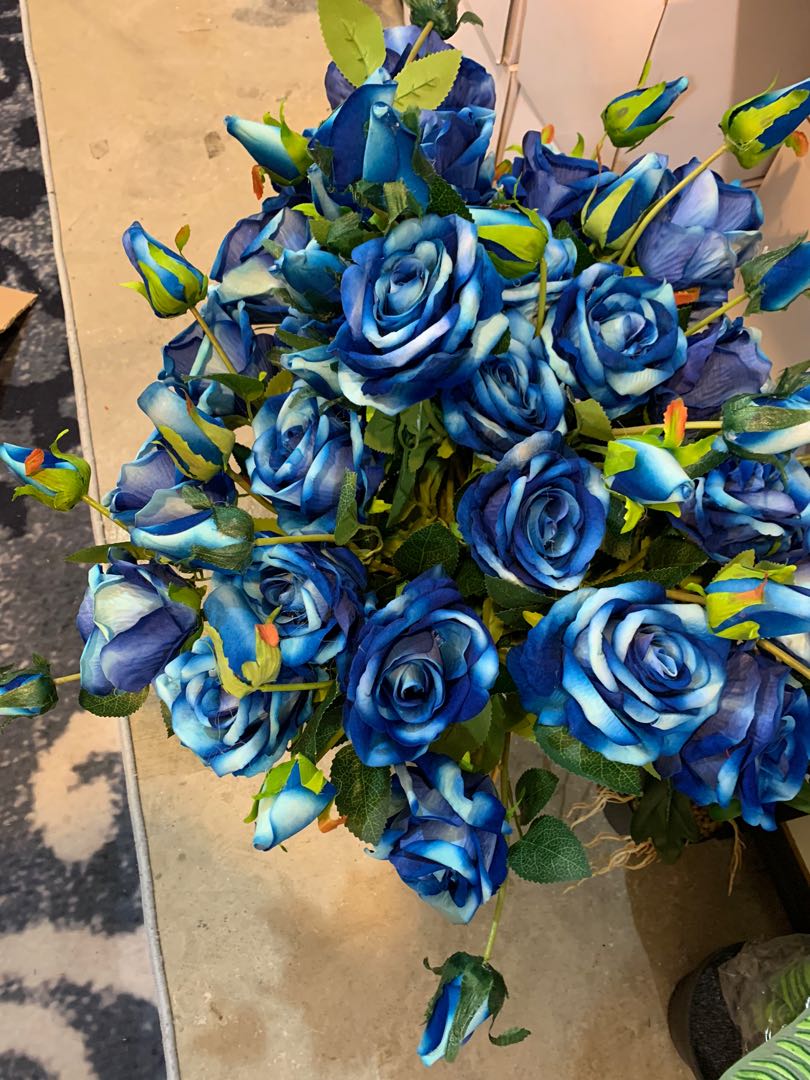 3 stalks BLUE VELVET ROSES, Furniture & Home Living, Home Decor ...