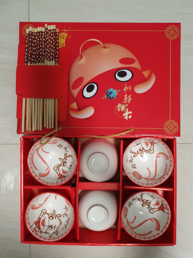 Cow dinnerware 6 bowls and 6 chopsticks, Furniture & Home Living ...