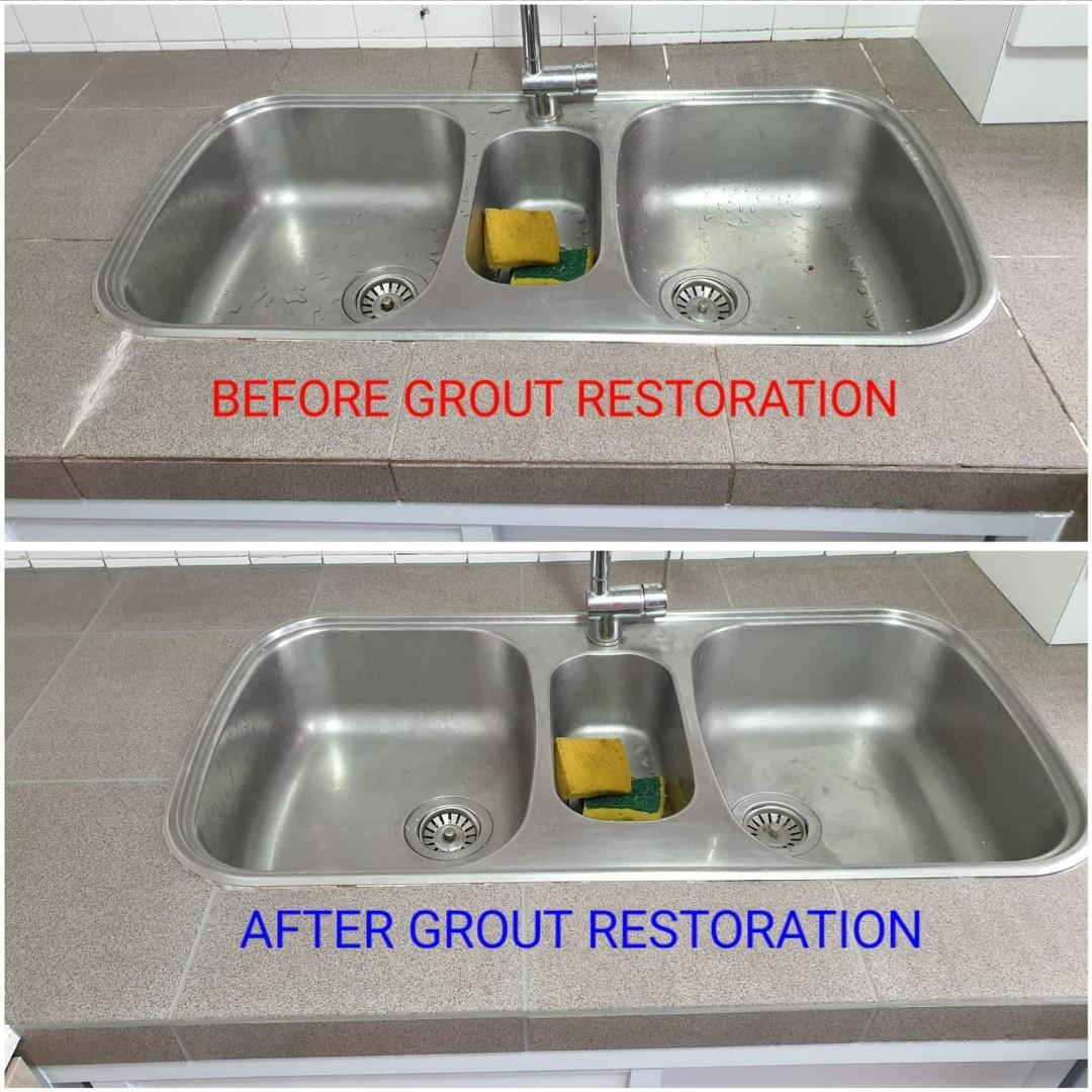 Kitchen Countertop Tiles Grout Restoration & Grout Sealing, Home ...