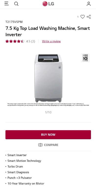 LG TopLoad Washing Machine T2175VSPM 7.5 KG, TV & Home Appliances ...