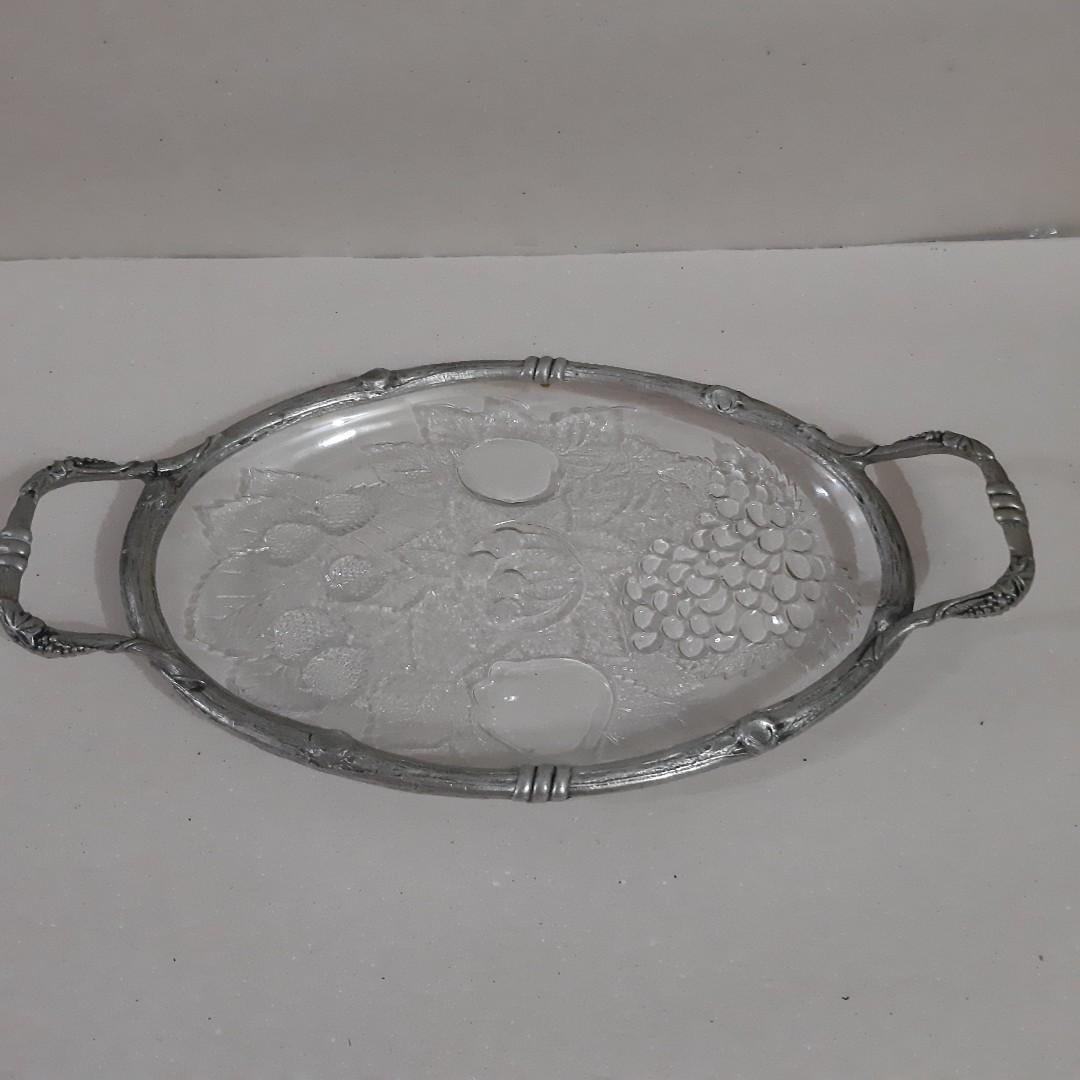Vintage Peltro 95% Italy Pewter Rimmed Clear Glass Fruit Tray/ Vintage ...