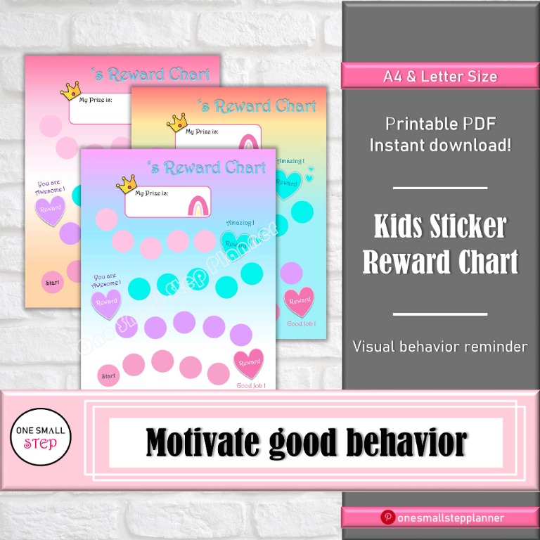 Reward Sticker Chart Kids Reward Chart, Girl Sticker Chart Potty Chart ...