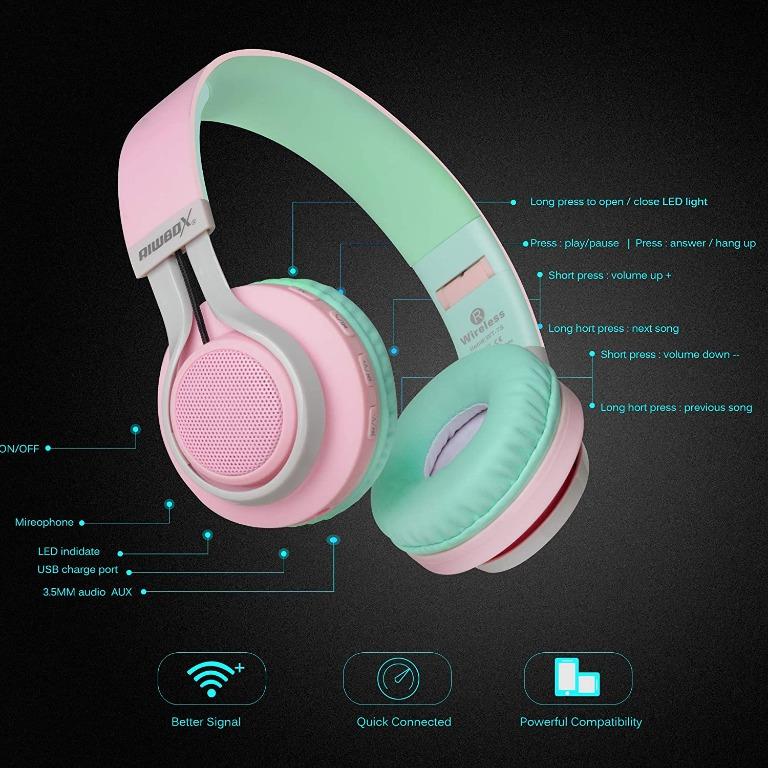 Riwbox WT-7S Bluetooth Headphones Light Up, Foldable Stero Wireless ...