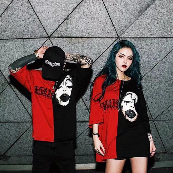 [Ulzzang] Embroidery Red/Black Oversized Shirt, Women's Fashion, Tops ...