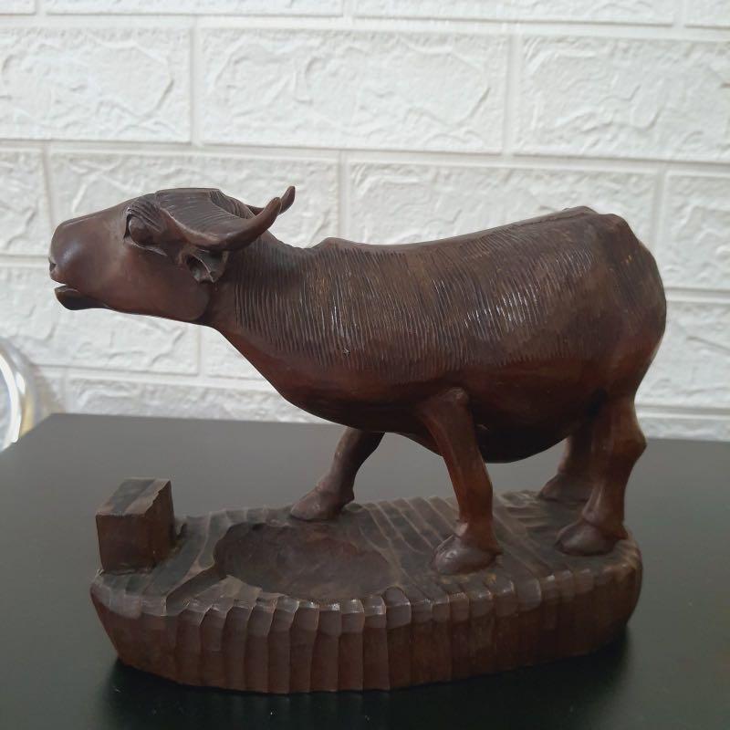Wooden carabao carved figurine solid heavy wood, Furniture & Home ...