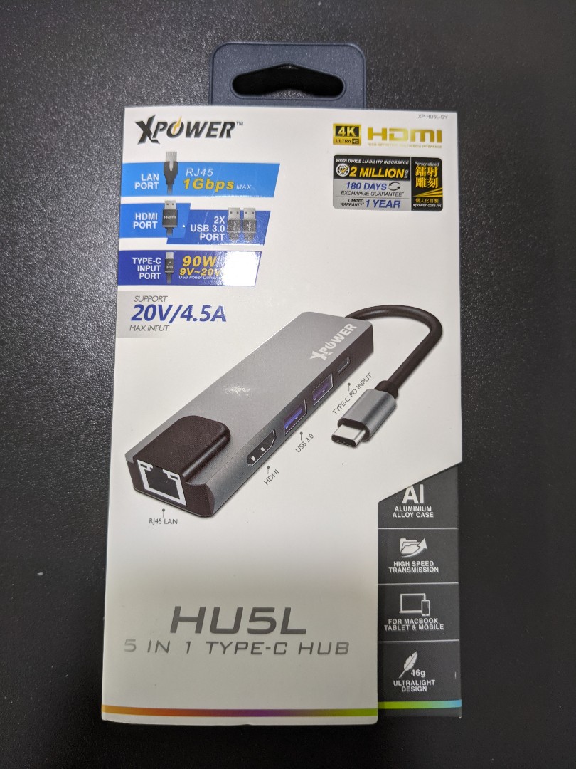 Xpower 香港牌子 5 in 1 hub docking PD charge HDMI USB type C, 手提電話, 電話及其他裝置 ...