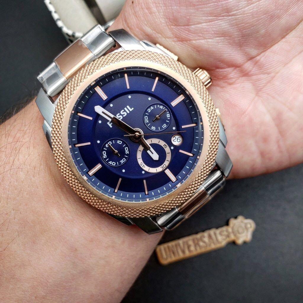 Fossil FS5037 Machine Chronograph Blue Dial Two-tone Men Watch, Men's ...