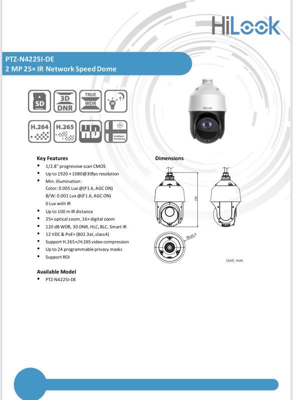 HiLook PTZ 2MP/4MP Network Speed Dome IP Camera [Pan-Tilt, X25 Optical ...