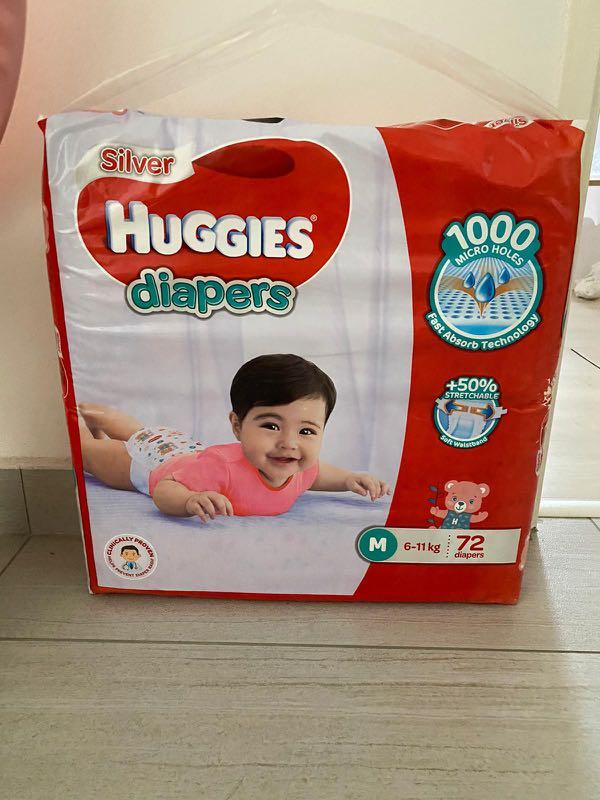 Huggies silver Diapers M 72 pieces, Babies & Kids, Bathing & Changing ...