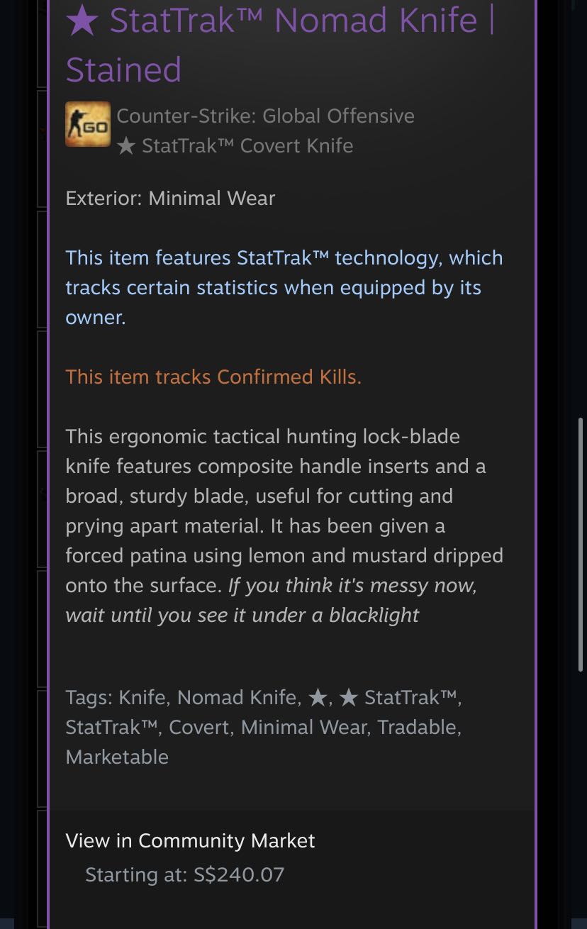 Stattrak Nomad Knife Stained MW (82% market price), Video Gaming ...