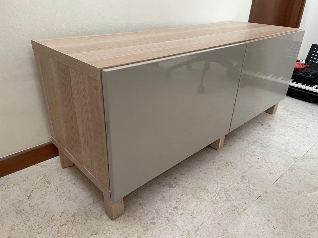 IKEA BESTA cabinet oak/high gloss beige, Furniture & Home Living ...