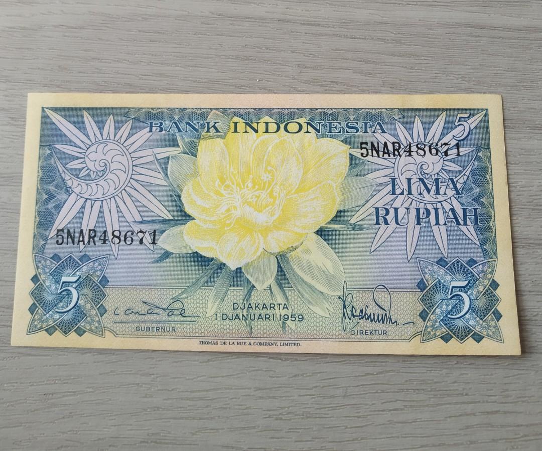 Indonesia 1959 5 Rupiah Au Note, Hobbies & Toys, Memorabilia ...