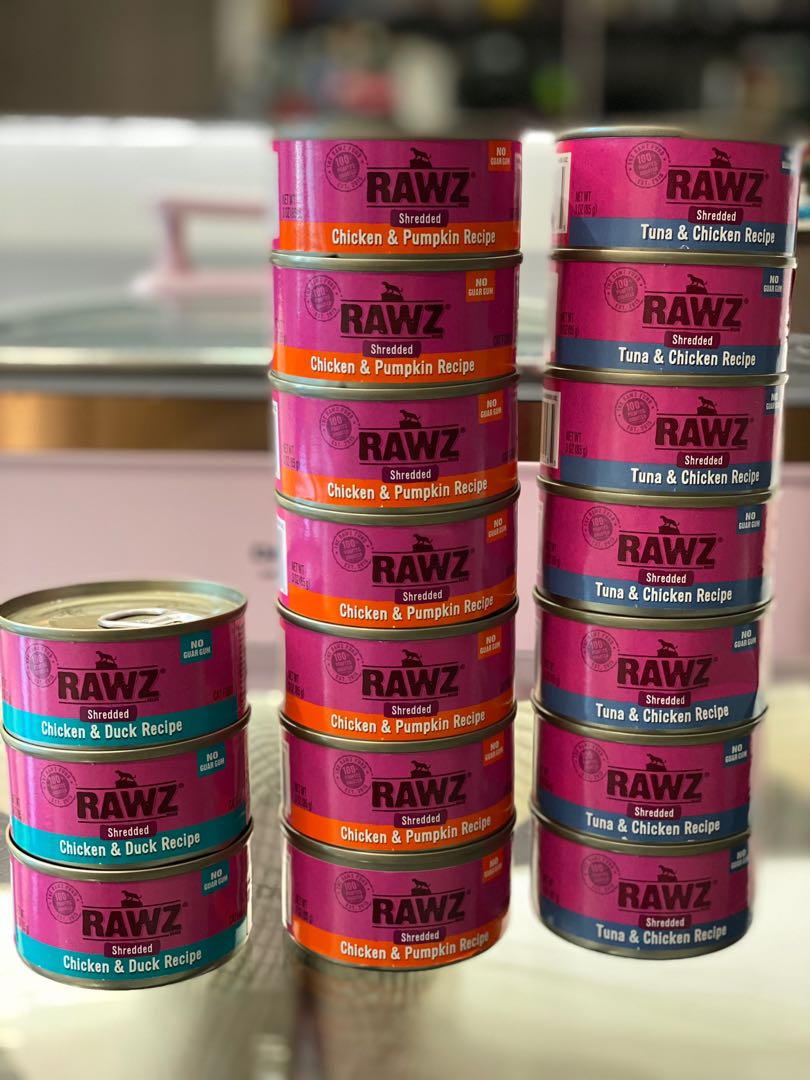 (平讓) Rawz貓貓主食罐 - 雞肉南瓜/雞肉吞拿魚/雞肉鴨肉, 寵物用品, 寵物食品 - Carousell