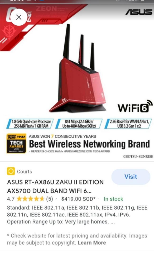 Asus RT-AX86U ZAKU II Gaming Router, Computers & Tech, Parts ...