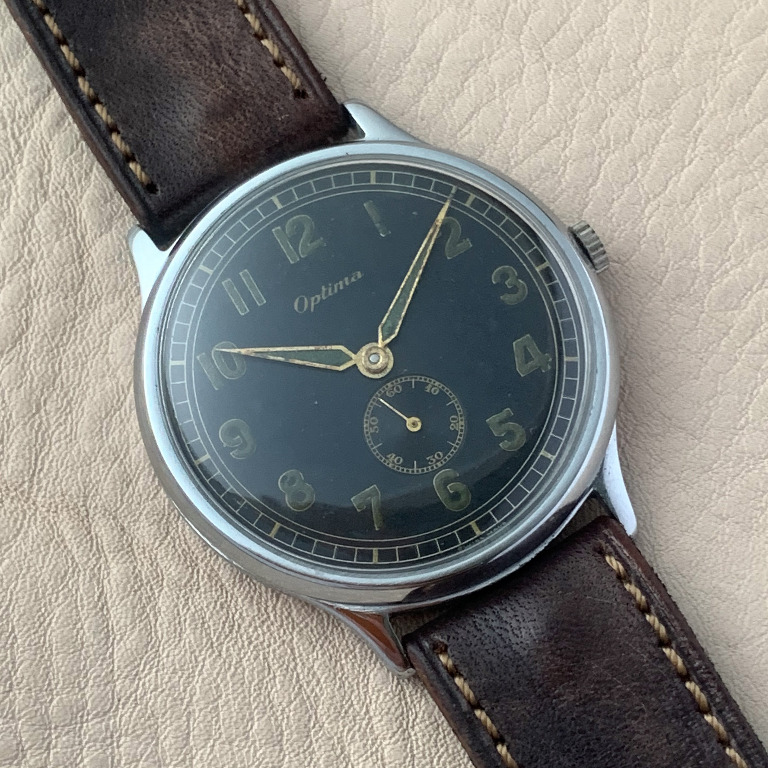 Big vintage 40mm Optima watch, black dial, Luxury, Watches on Carousell