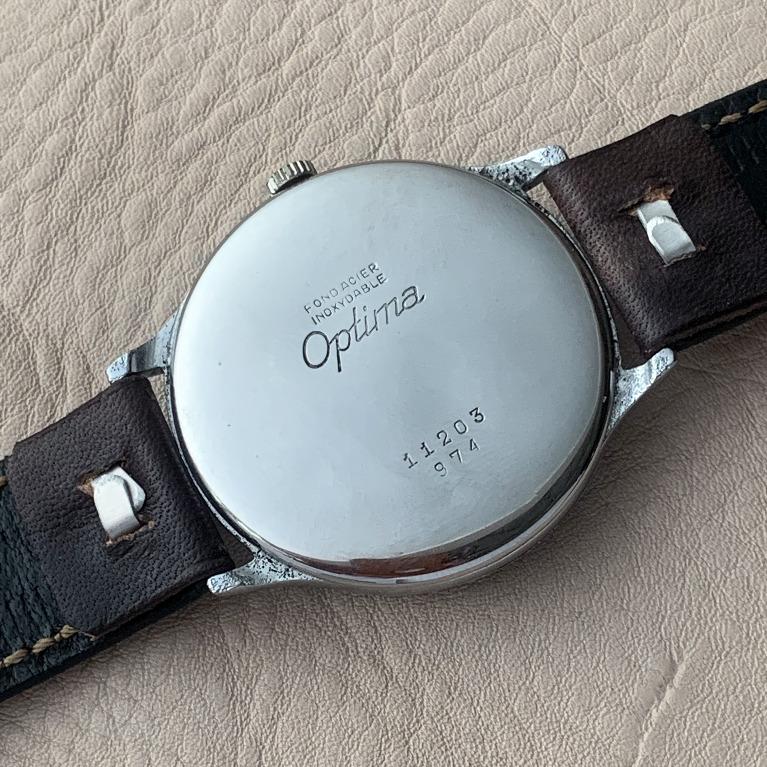 Big vintage 40mm Optima watch, black dial, Luxury, Watches on Carousell