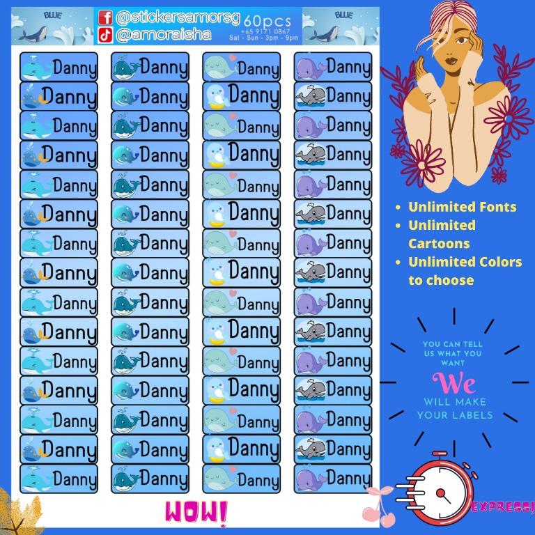 Customised Name sticker/ nawal kids name label iron on labels school ...