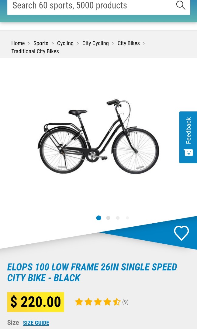 ELOPS 100 LOW FRAME 26IN SINGLE SPEED CITY BIKE - BLACK, Sports ...