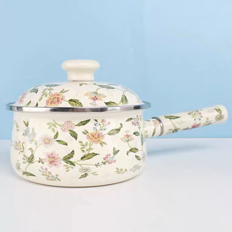 Enamel floral cooking pot pan, Furniture & Home Living, Kitchenware ...