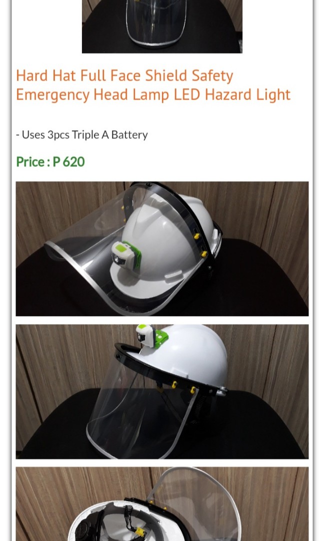 Hard Hat Full Face Shield Safety Emergency Head Lamp LED Hazard Light ...