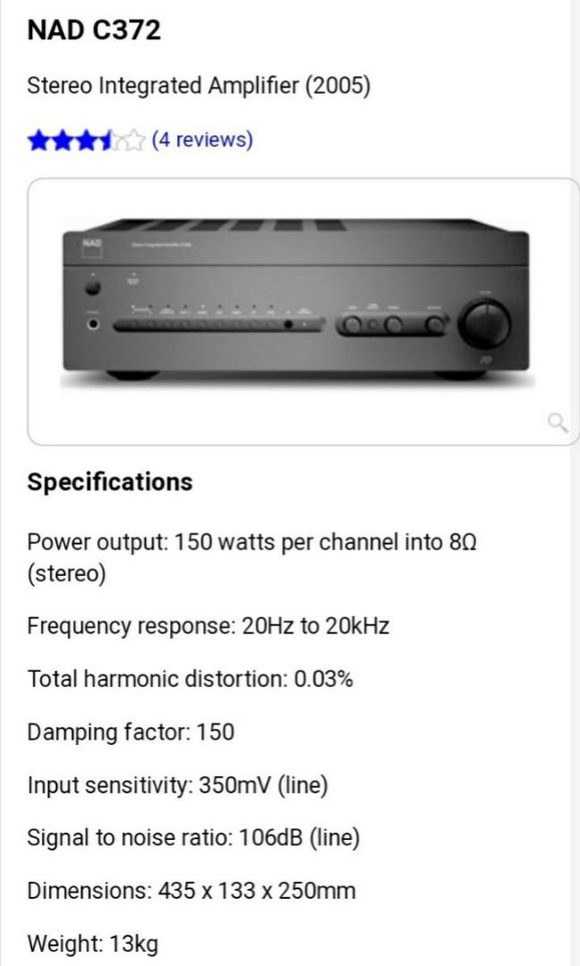 NAD C 372 INTEGRATED AMPLIFIER, Audio, Soundbars, Speakers & Amplifiers ...