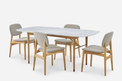 Castlery Chelsea Marble Dining Table with 4 Kelsey Chairs, Furniture ...