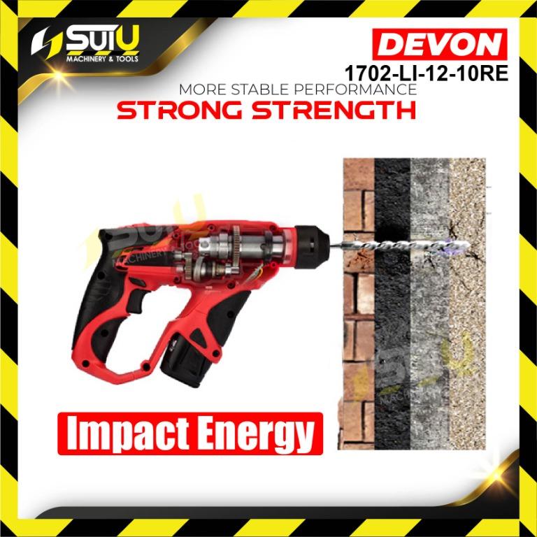 DEVON 1702-LI-12 12V Electric Lithium Ion Cordless Rotary Hammer w/ 2 x ...
